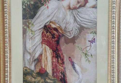 Вышивка крестом, картина "девушка С лебедем"