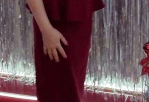 Платье вечернее с баской бордовое 44 размер