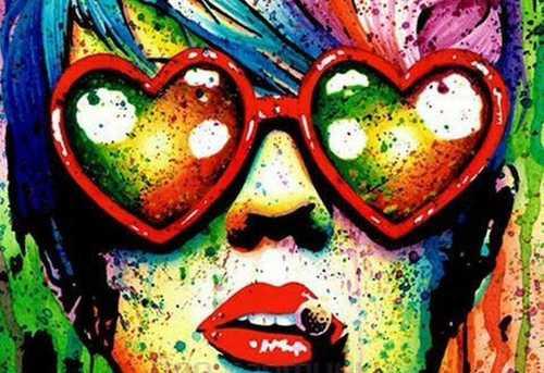 Алмазная мозаика 40x50 Разноцветная девушка в очка