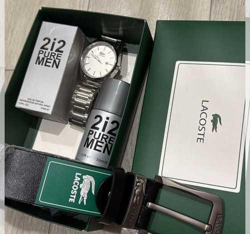 Подарочный набор lacoste. Парфюм, ремень, часы