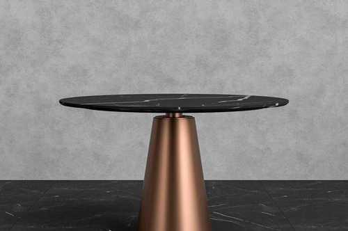 Дизайнерский круглый стол черный камень бронза