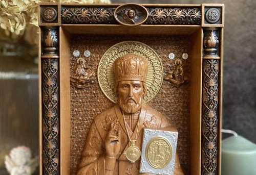 Резная икона из дерева Св.Николай Чудотворец