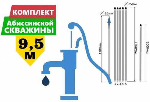 Комплект для абиссинской скважины 9,5м вгп труба