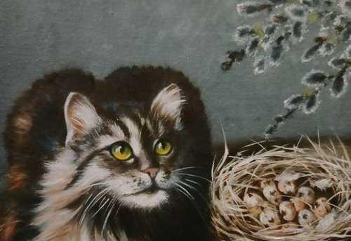 Картина маслом "Пасхальный кот"