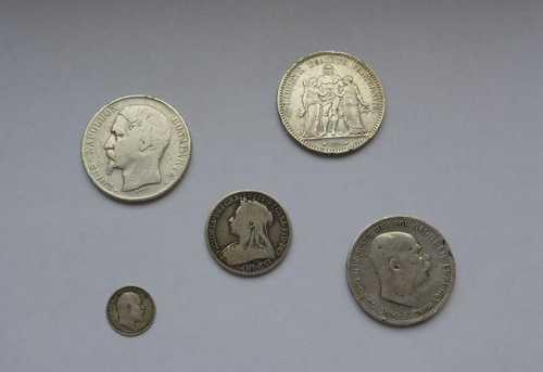 Серебряные монеты старой Европы крона франк флорин