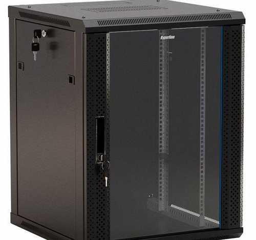 Шкаф коммутационный Hyperline (TWB-0945-GP-RAL9004) настенный 9U 600x450мм пер.дв.стекл 2 бок.пан. 6