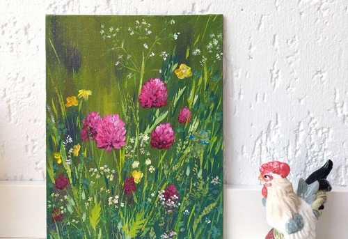 Картина с клевером Полевые цветы - 24 на 18 см