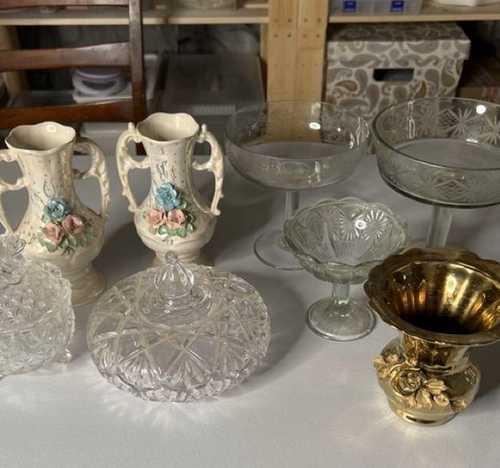 Вазы, креманки,конфетница(чешская)