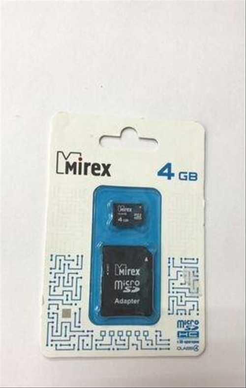 Карта пямяти microsdhc 4gb Mirex, class 4