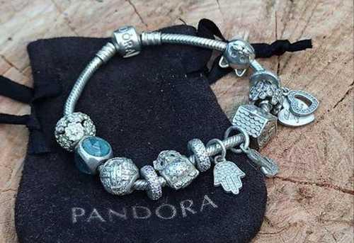 Браслет Pandora с шармами серебро 925 оригинал
