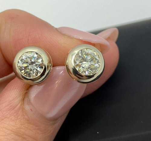 Новые золотые серьги пусеты с бриллиантами 2 ct