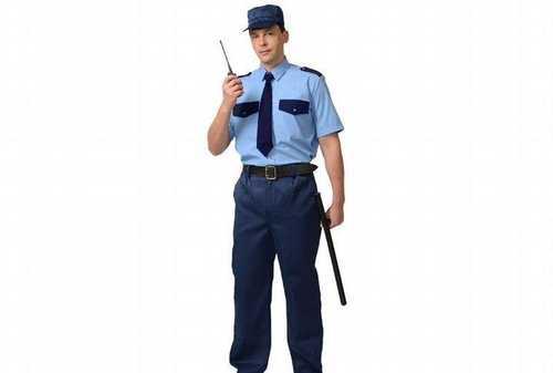 Рубашка охранника короткий рукав, голубой/т. синий