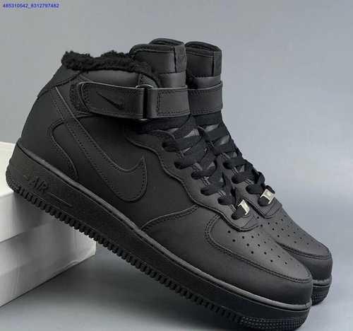 Nike Air Force 1 Black Зима с мехом (Арт.99349)