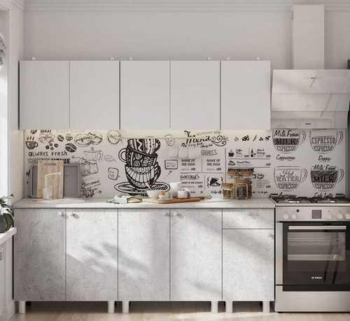 Кухонный гарнитур Кайган 2 м, белый/цемент светлый