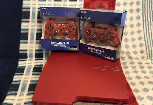PS3 Slim Scarlet Red 500Gb +134 игры и 2 джойстика
