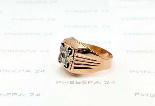 Золотое кольцо печатка с агатом и фианитами 585 пр