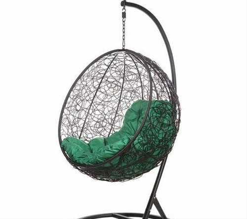 Подвесное кресло "Kokos black" зелёная подушка