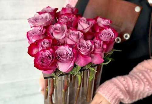 Розы в колбочках розовые розы 25 шт