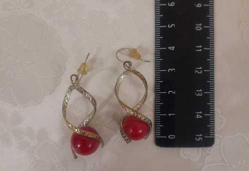 Серьги с красным кораллом