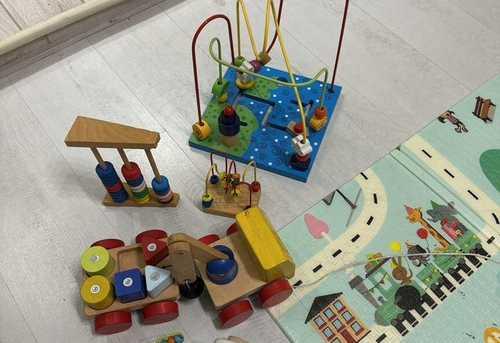 Развтваюшие деревянные игрушки+ музыкальный руль