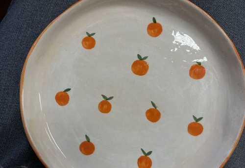 Тарелка с апельсинами керамика ручная работа