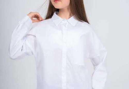 Рубашка школьная белая оверсайз размер 128-134