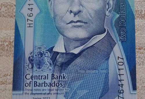 Банкнота Барбадос 2 доллара. 2022г. Полимер. UNC
