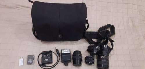 Nikon D5000 + объектвы, вспышка и сумка