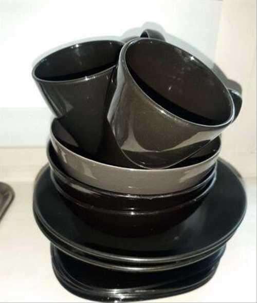 IKEA икея посуда черная чашки тарелки салатник