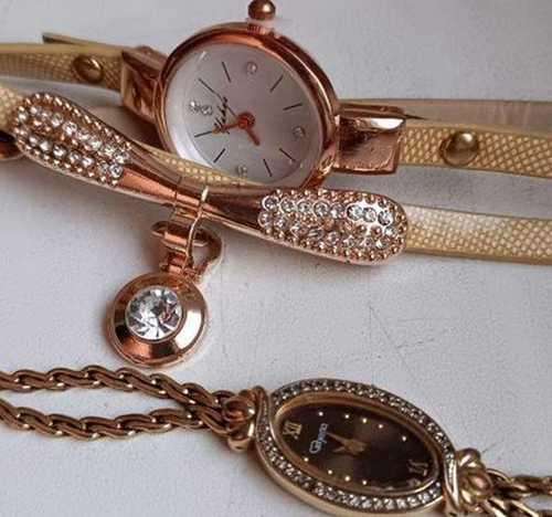 Позолоченные женские наручные часы(кварц)
