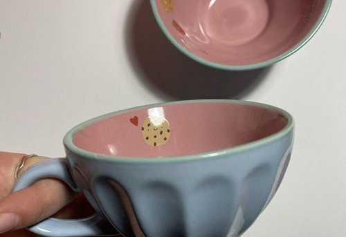Тарелка и чашка керамические с рисунком