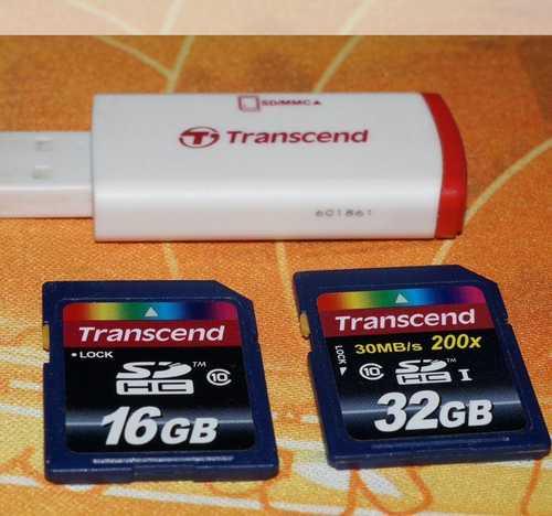 Transcend sdhc набор 2 карты-Transcend картридер