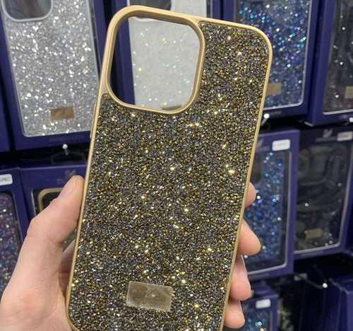 Чехол на iPhone Swarovski со стразами золотой