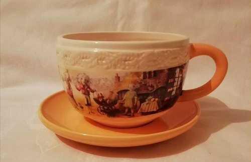 Чашка-бульонница с блюдцем, керамика