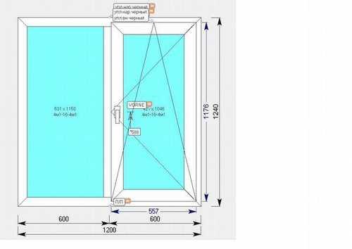 Пластиковое окно Brusbox 1200х1240