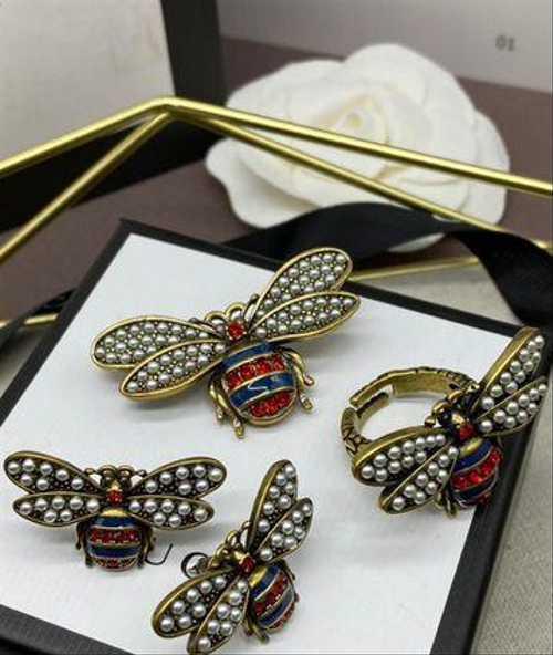 Серьги гуччи брошь gucci кольцо гуччи (пчелка)