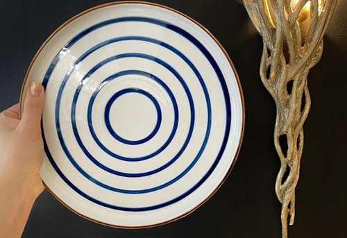 Тарелка керамика, синие кольца, 25 см