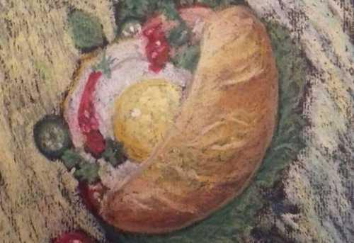 Картина масляной пастелью,Завтрак "