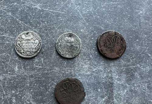 Монеты гривенник, денга 1744 г, 1747 г, 1759, 1760