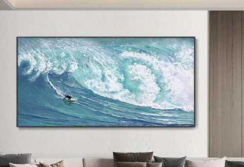 Картина маслом серфингист Большая волна