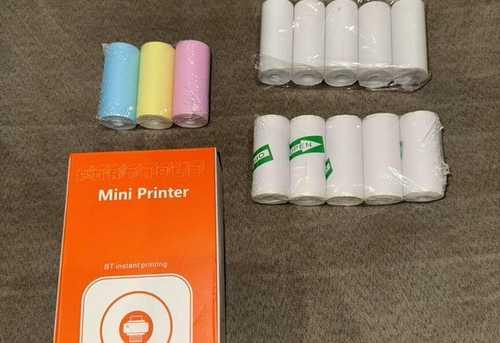 Портативный мини принтер с рулонами