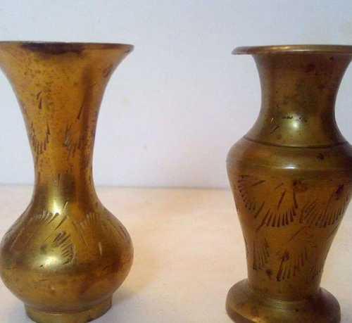 Две вазочки миниатюра 6 см. Латунь