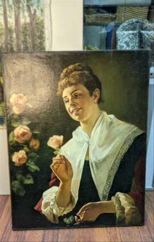 Картина маслом на холсте "дама с розой"