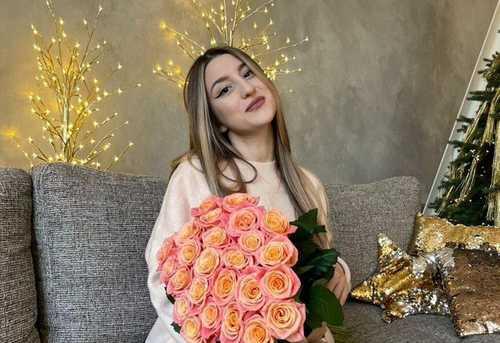 23 розовых розы 60 см