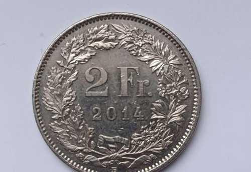 Монета; Швейцария 2 Франка 2014 год