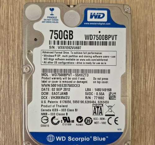 Жесткий диск HDD 2.5 750гб