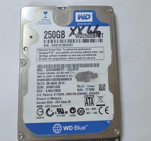 Жесткий диск 2,5 WD 250Gb Нерабочий