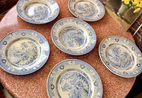 Тарелки фаянс 19 век Англия набор из 6 тарелок