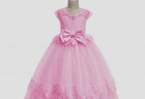 Новое кружевное розовое детское платье р-р 146-152