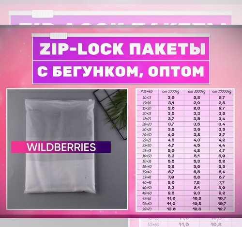 Пакеты ZIP lock с бегунком оптом 25х30